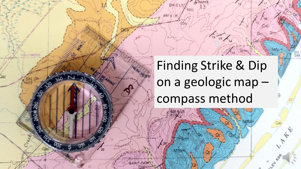 Finding strike & dip on a geologic map - compass method