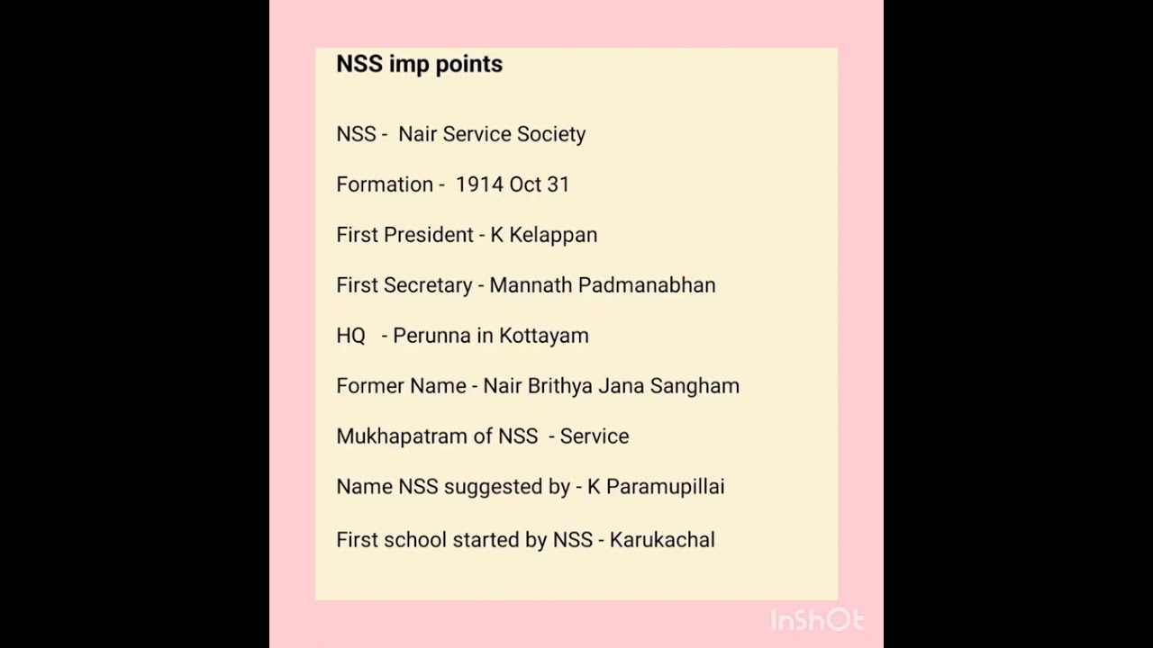 NSS//Nair service society//Imp points//Tenth mains