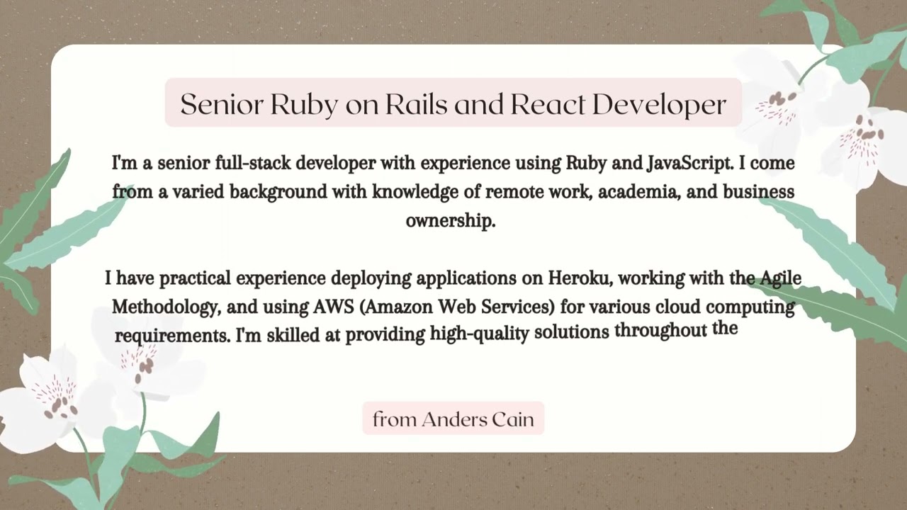 Senior Ruby on Rails and React Developer Profile