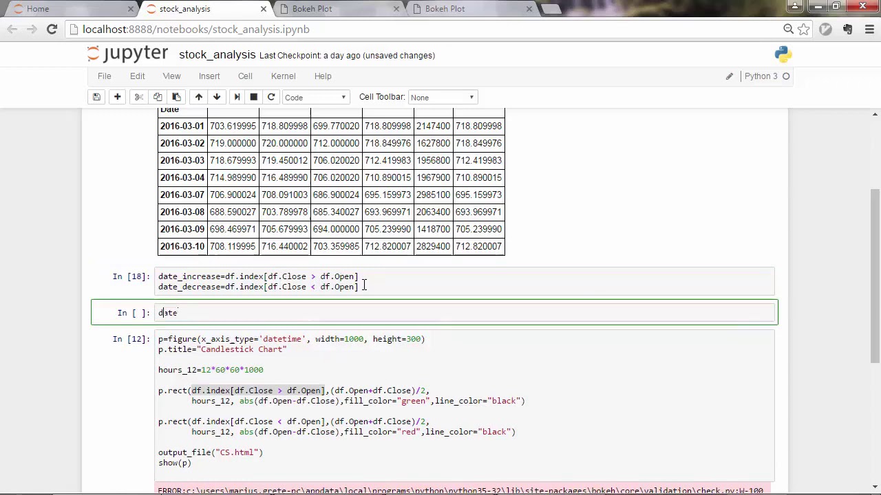 Learning Python | Real World Application| 203 Building Chart Candlesticks with Bokeh Rectangles
