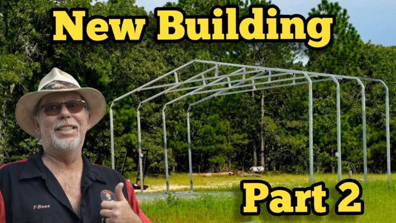 DIY Steel Shop Build Part 2 | Tractor Lift Rafters, Bracing & Frame Squared!