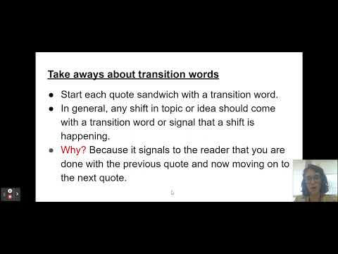 Transition words in literary analysis writing