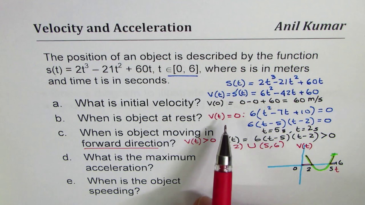 Position Velocity Acceleration Speeding Distance Derivatives Calculus MCV4U