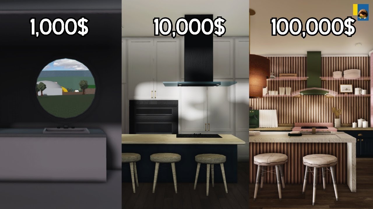 Bloxburg challenge: BUILDING A KITCHEN WITH 1K, 10K, 100K!!