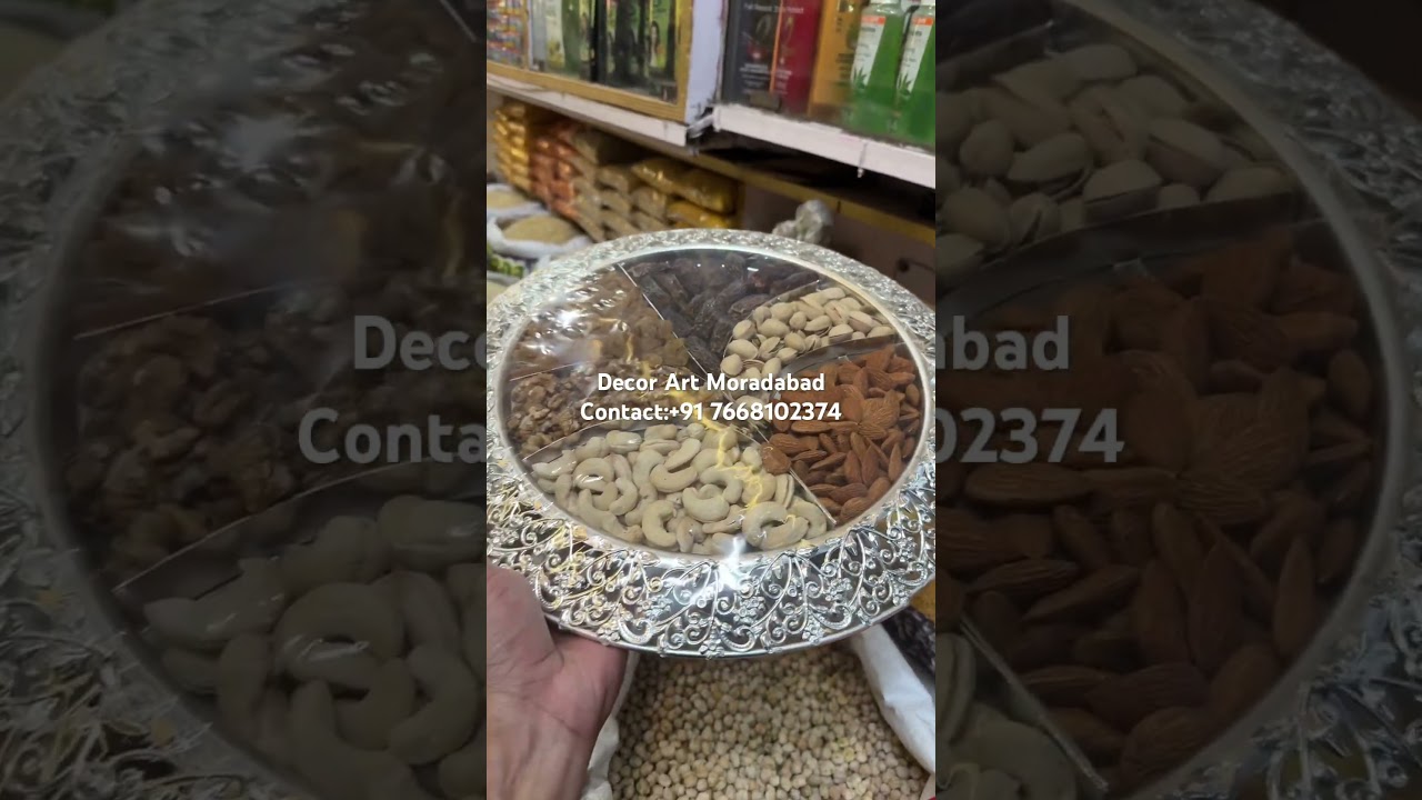 Metal silver dry fruit Tray for packing #decorart #dryfruits #tray #silvertray #metal #peaking #gift