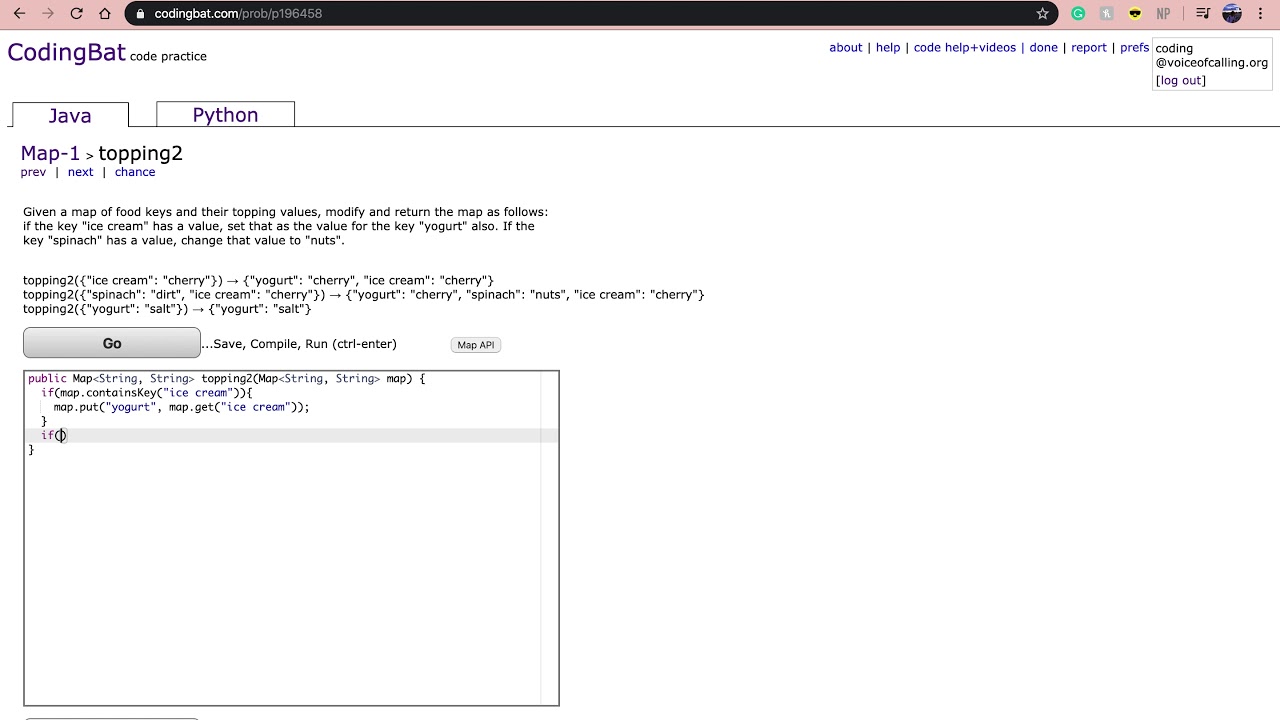 Map-1 (topping2) Java Tutorial || Codingbat.com