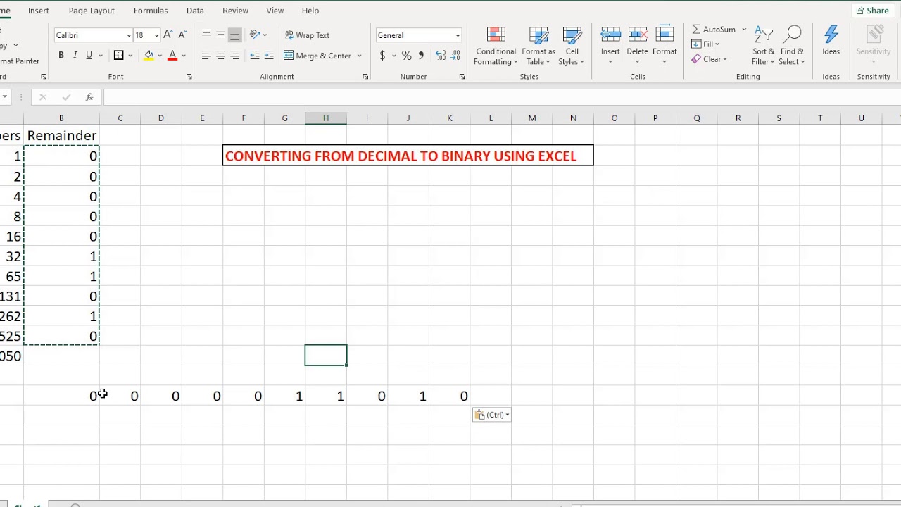 Converting Number From Decimal To Binary Using Excel
