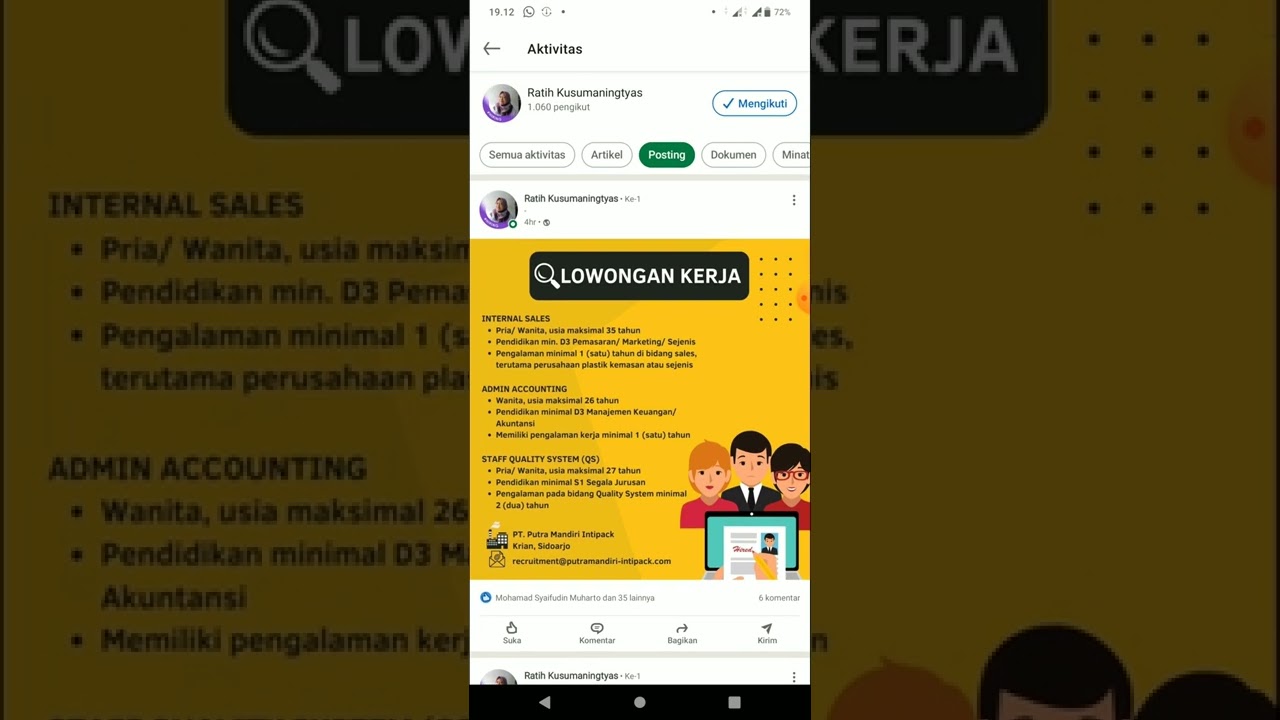 Lowongan kerja PT Putra Mandiri Intipack #loker hari ini #loker jatim