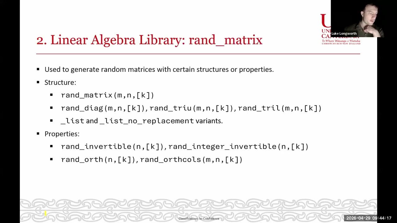 Linear Algebra and Custom Libraries in STACK
