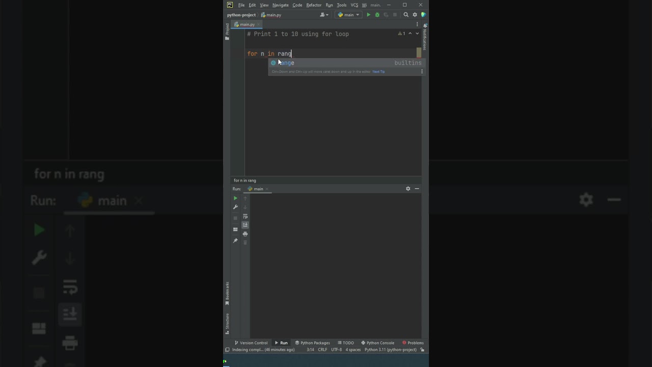 Python Program To Print 1 to 10 Using Pycharm | print numbers from 1 to 100 in python #python #short