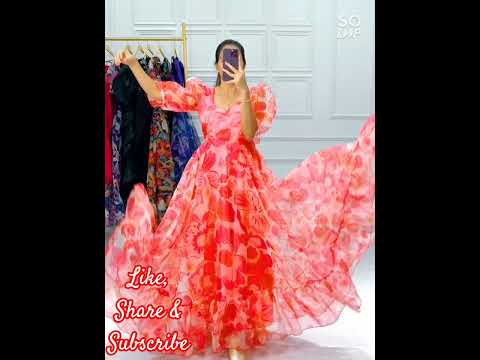 New arrival organza flower print long dress outfits ideas, stylish floral organza maxi dress ideas,