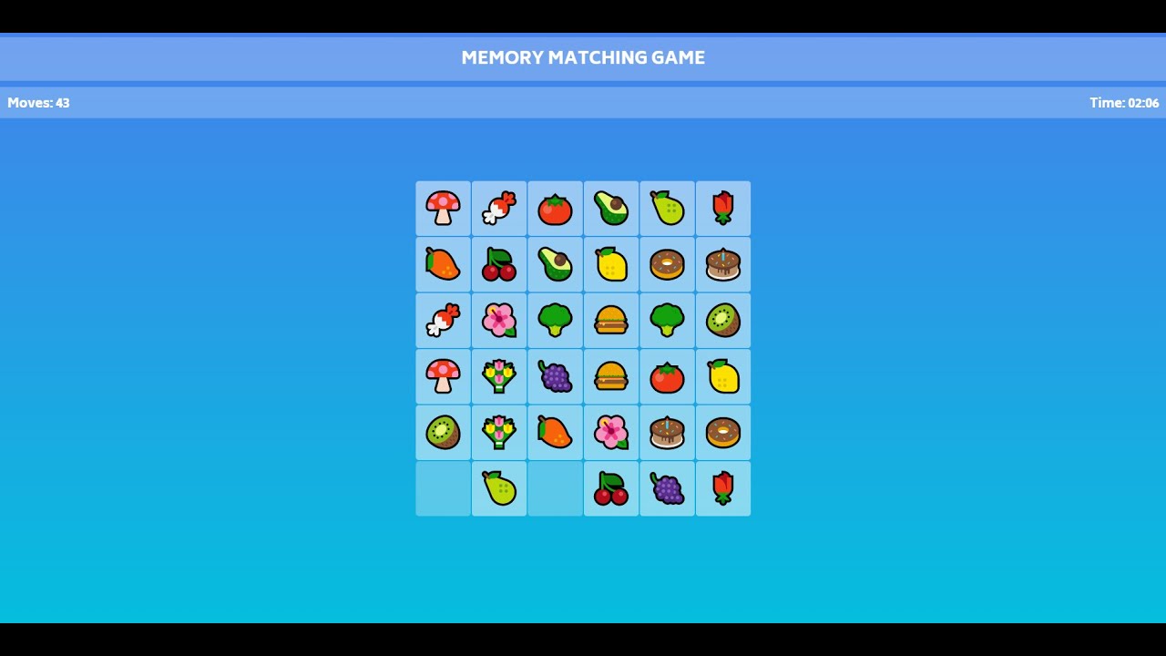 Memory Matching Game In JavaScript With Source Code | Source Code & Projects