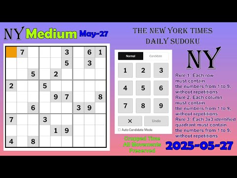 The New York Times Daily Sudoku 2025-05-27 Medium