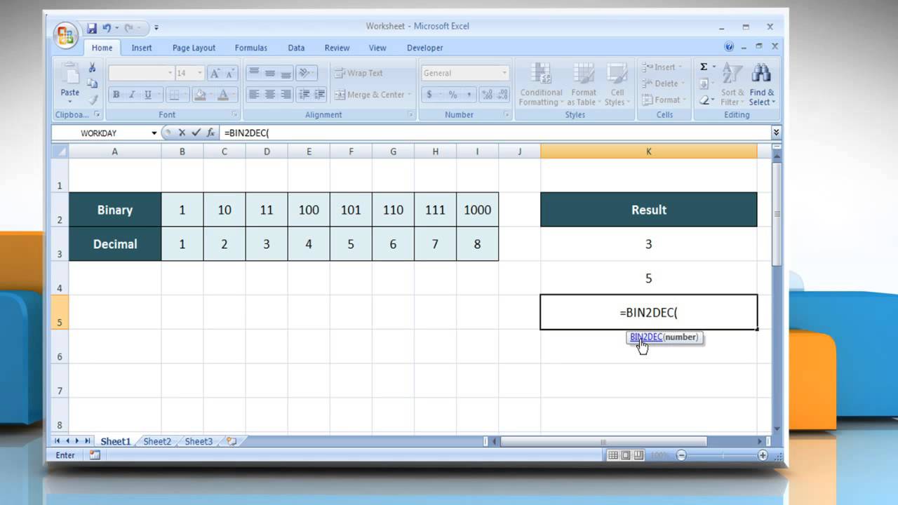 How to use the BIN2DEC function in Excel :Tutorial