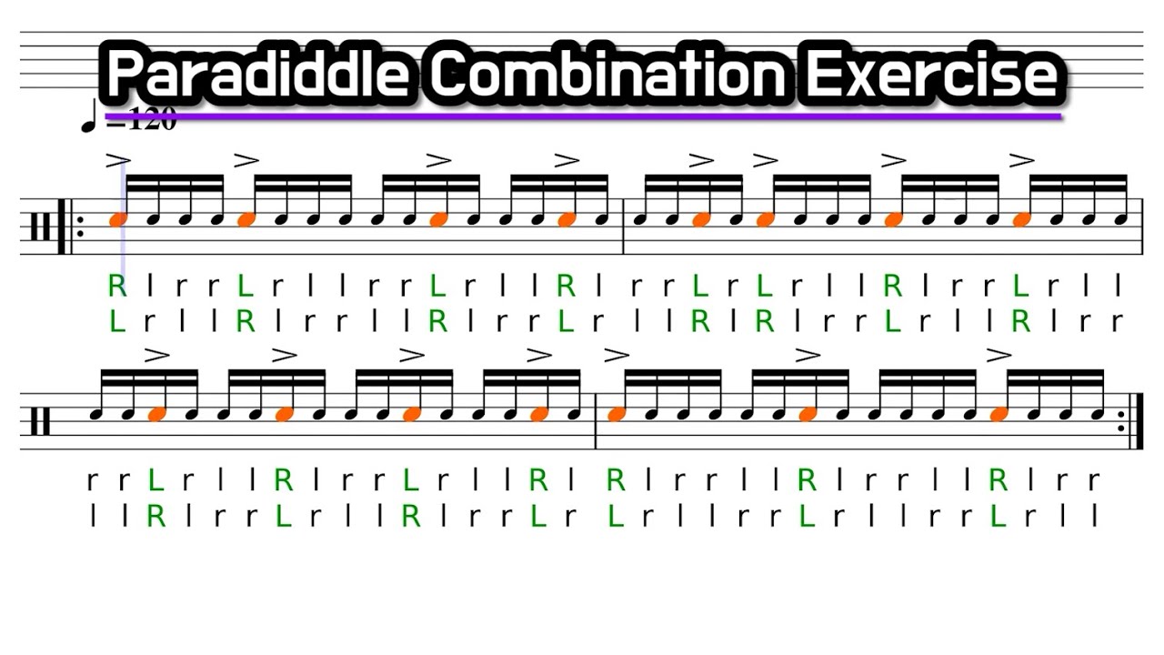 Paradiddle Combination Exercise (Drum Sheet, Play-Along)