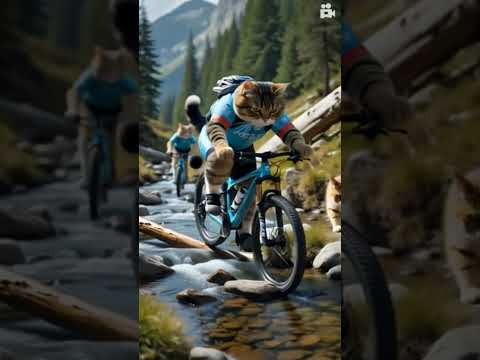 Cat-style mountain bike race#cat #ai #funnycats #catlovers