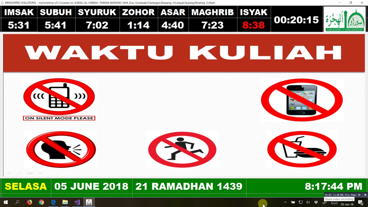 SURAU AL HIJRAH. TAMBAH PENGUMUMAN / JADUAL KULIAH