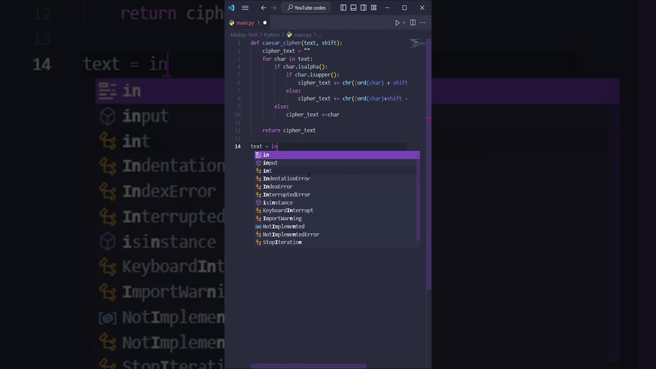 Caesar Cipher: encryption 🔒 in #Python #shorts