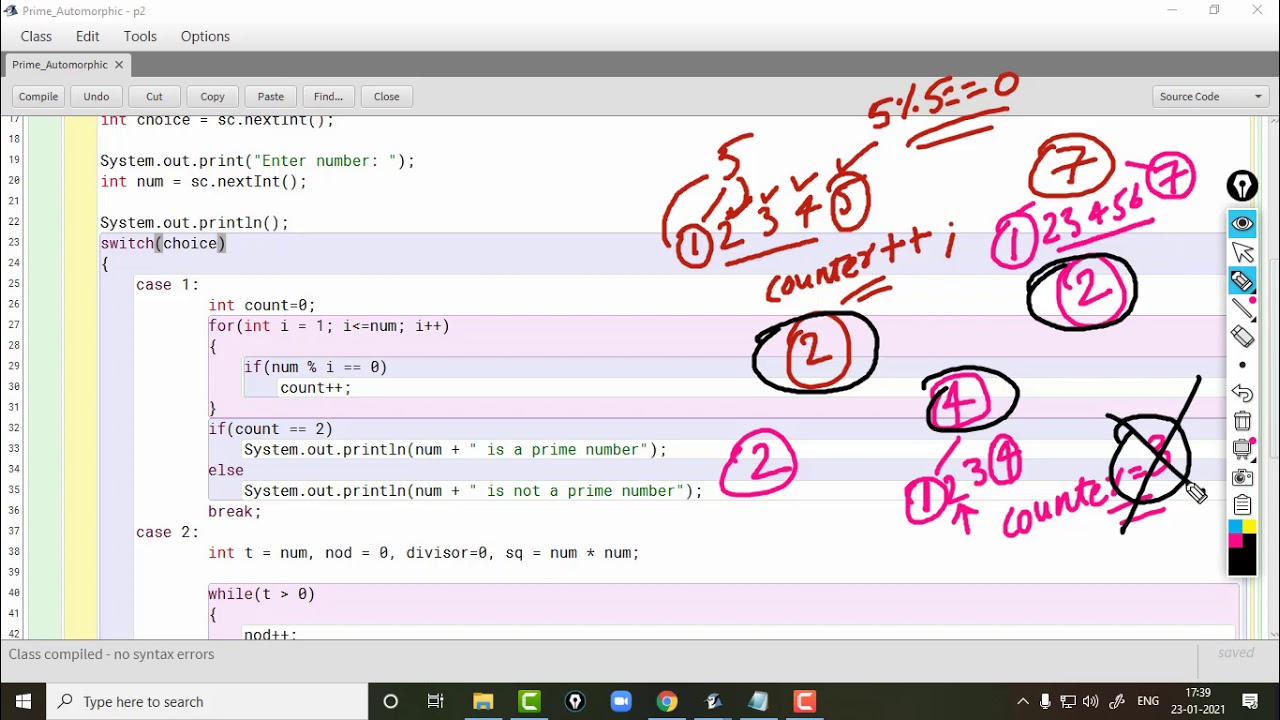 Prime and Automorphic Numbers in Java