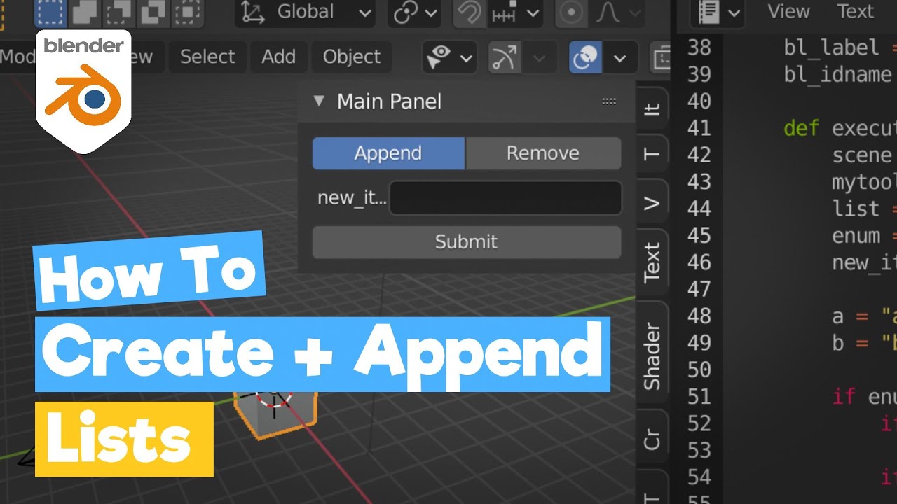 Blender Python Tutorial : Lists - Create, Append and Remove [learn python for beginners]