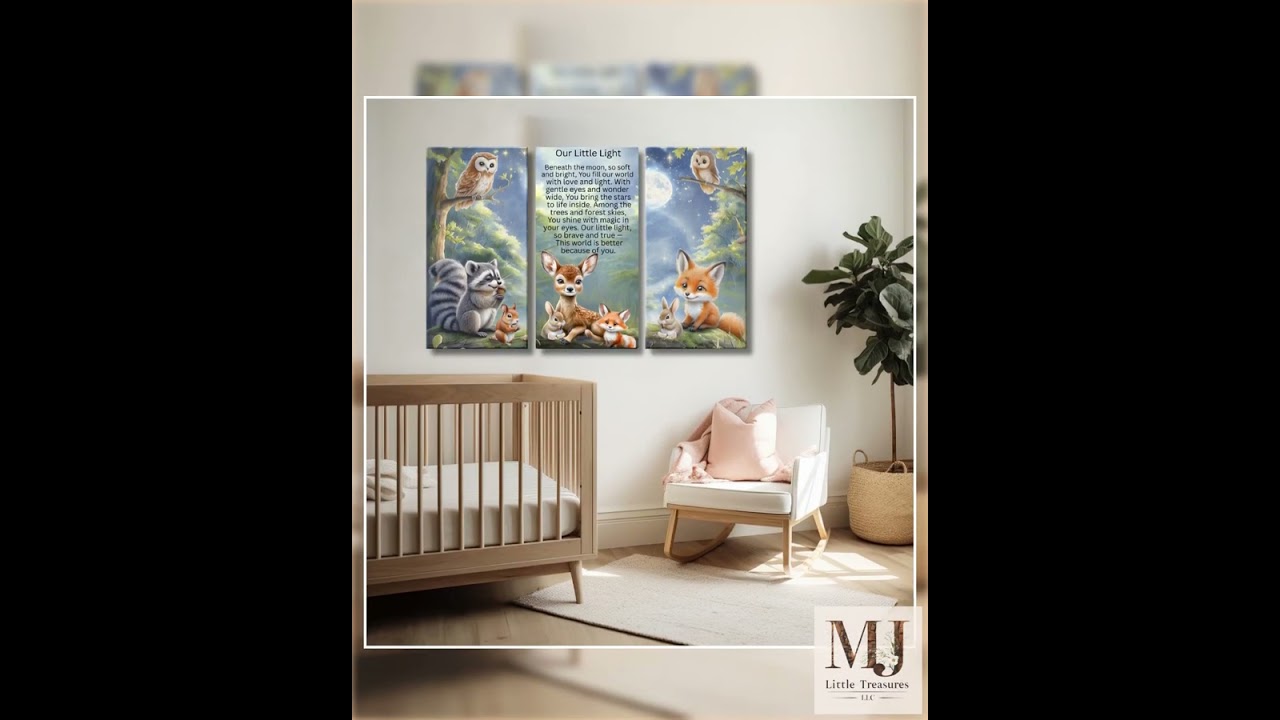 Woodland Nursery Wall Art – 3 Panel Forest Animal Baby Room Decor Animal Canvas Baby Shower Gift ...