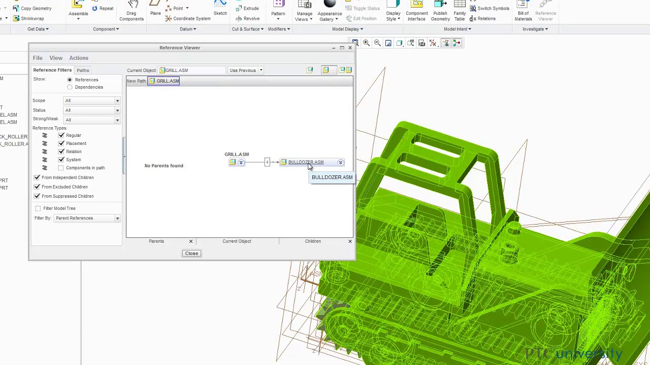 Using the Reference Viewer to View Contents and Filter Through References - Creo