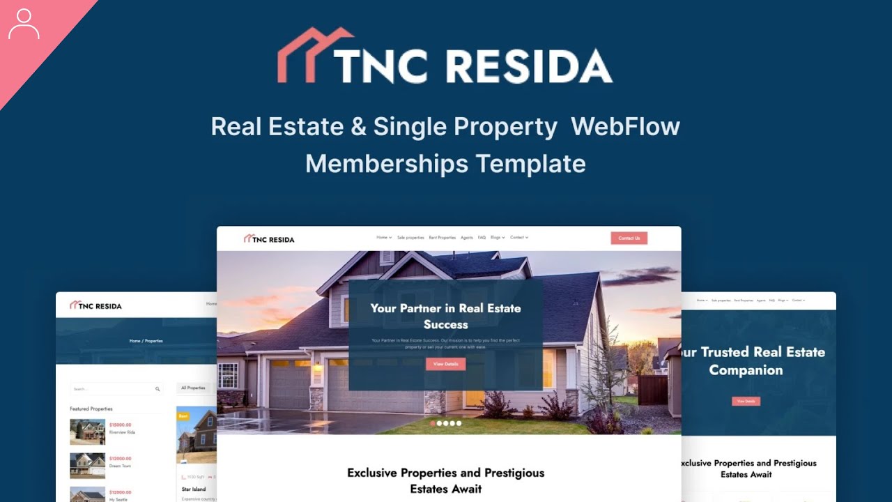 Best Webflow Real Estate Template | TNC Resida | Webflow eCommerce, CMS, Agency, Membership Template