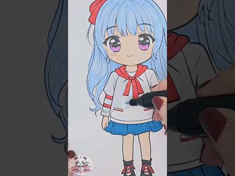 Kawaii girl coloring page - Cute anime chibi colouring book #coloring #coloringbook #shorts #chibi