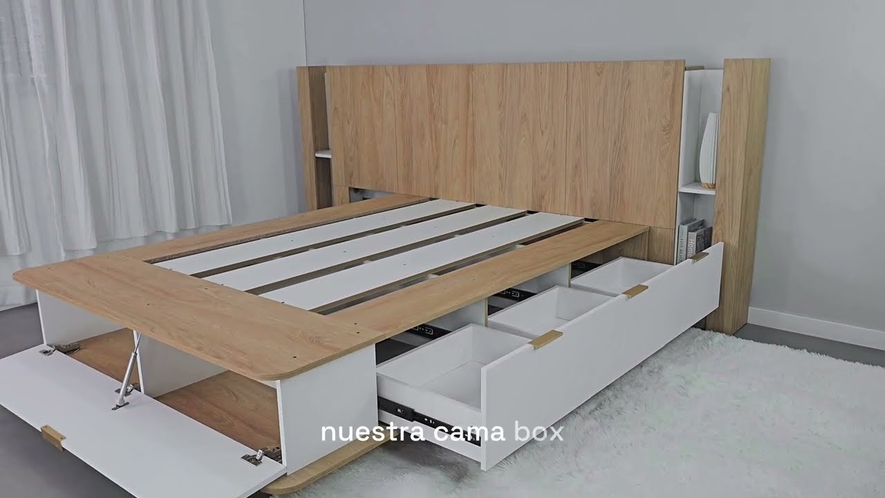 Cama box base sommier de 2 plazas, 6 cajones y baulera, 140x190cm. Art. 470