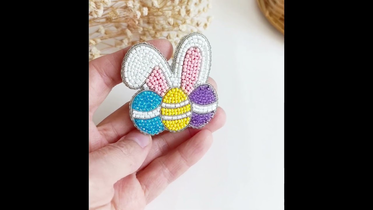 PDF Tutorial of Easter brooch, embroidery easter decor, easter bunny egg pattern, beadwork tutorial