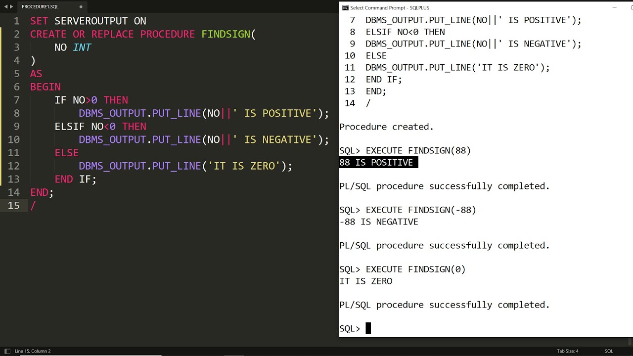 PLSQL Procedure to find given no is Positive, Negative or Zero - Practical Demo (Oracle)