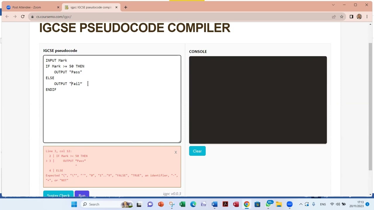 Cambridge Computer Science Chapter 8 Programming Part 1 IF THEN ELSE ENDIF