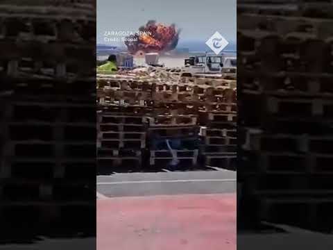 Fighter jet crashes and explodes in Zaragoza, Spain