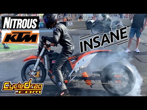 RIDICULOUSLY FAST NITROUS KTM 450 DRAG BIKE CALLS OUT SPORTBIKES!