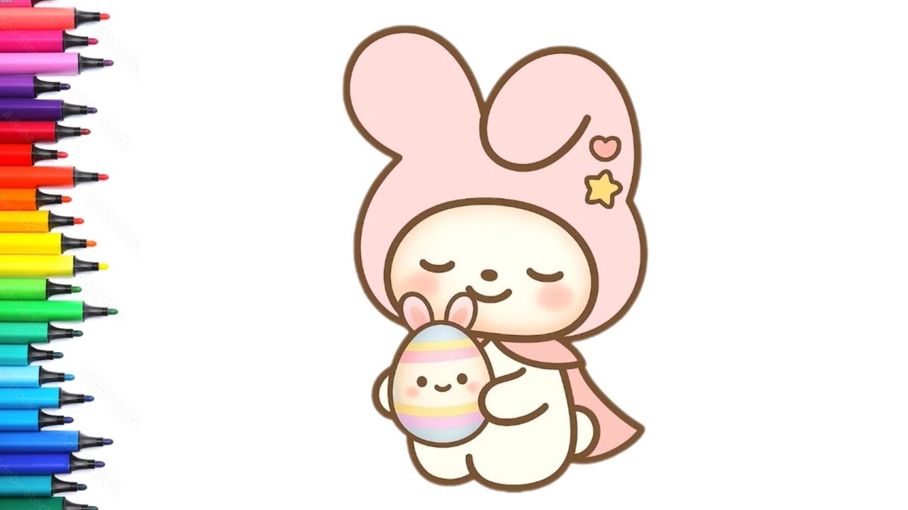 My Melody Holding Easter Egg Drawing, Painting & Colouring for Kids and Toddlers_ Kids Art 