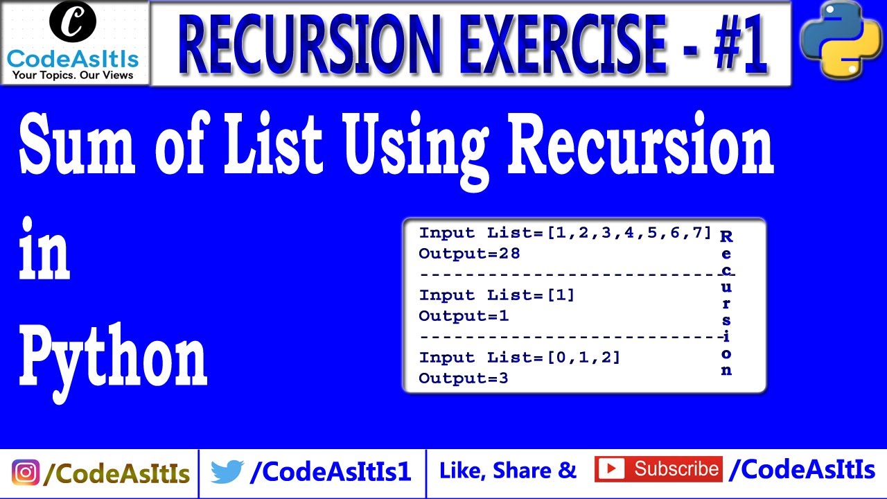 Python Recursion - Sum of Item in Simple List Using Recursion | Learn Python Programming | Python