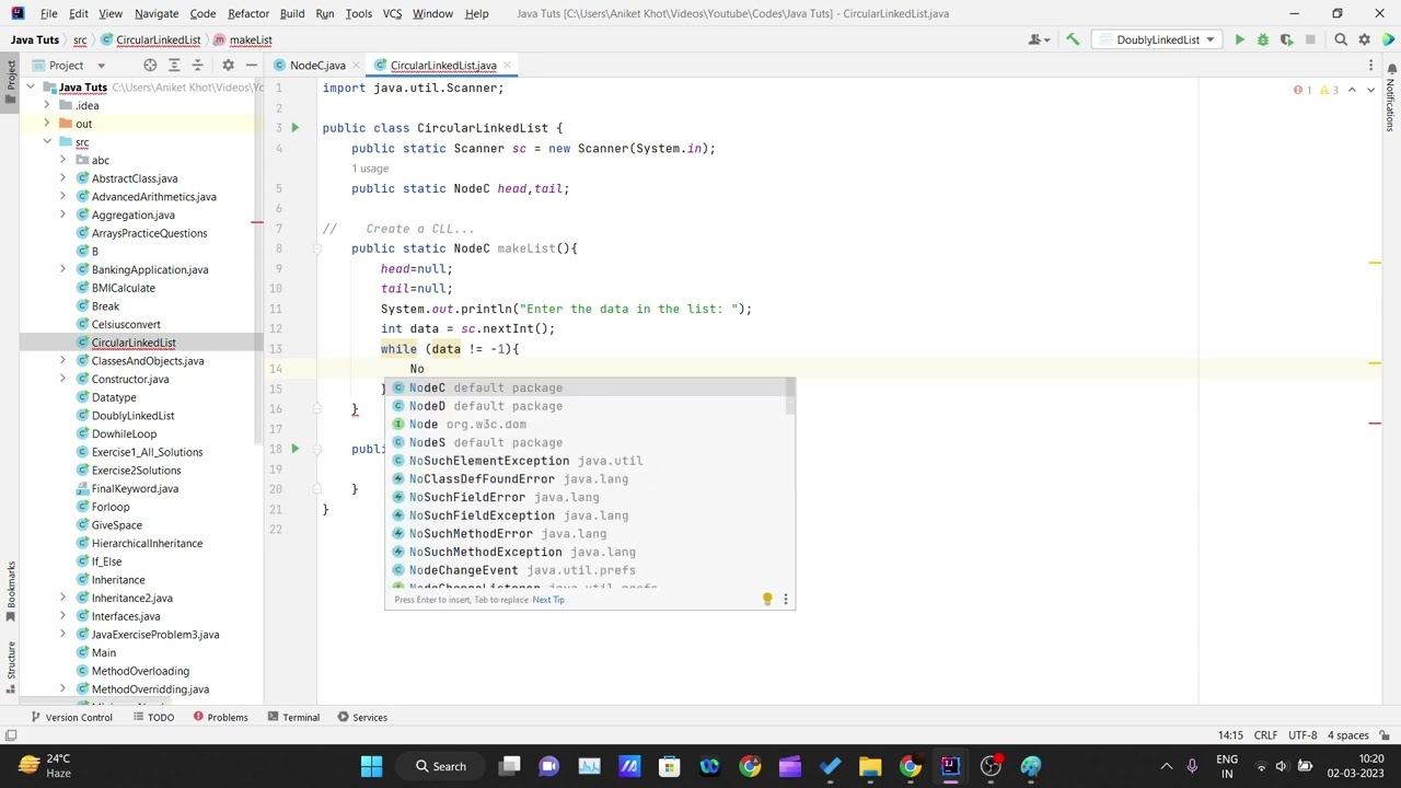 Create a Circular Linked List in Java