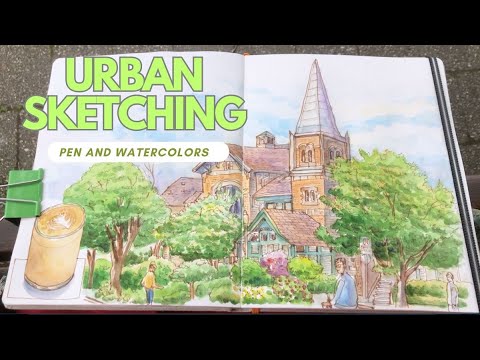 Urban Sketching Church and Trees in Vancouver 🎨 Pen and Watercolors in Sketchbook