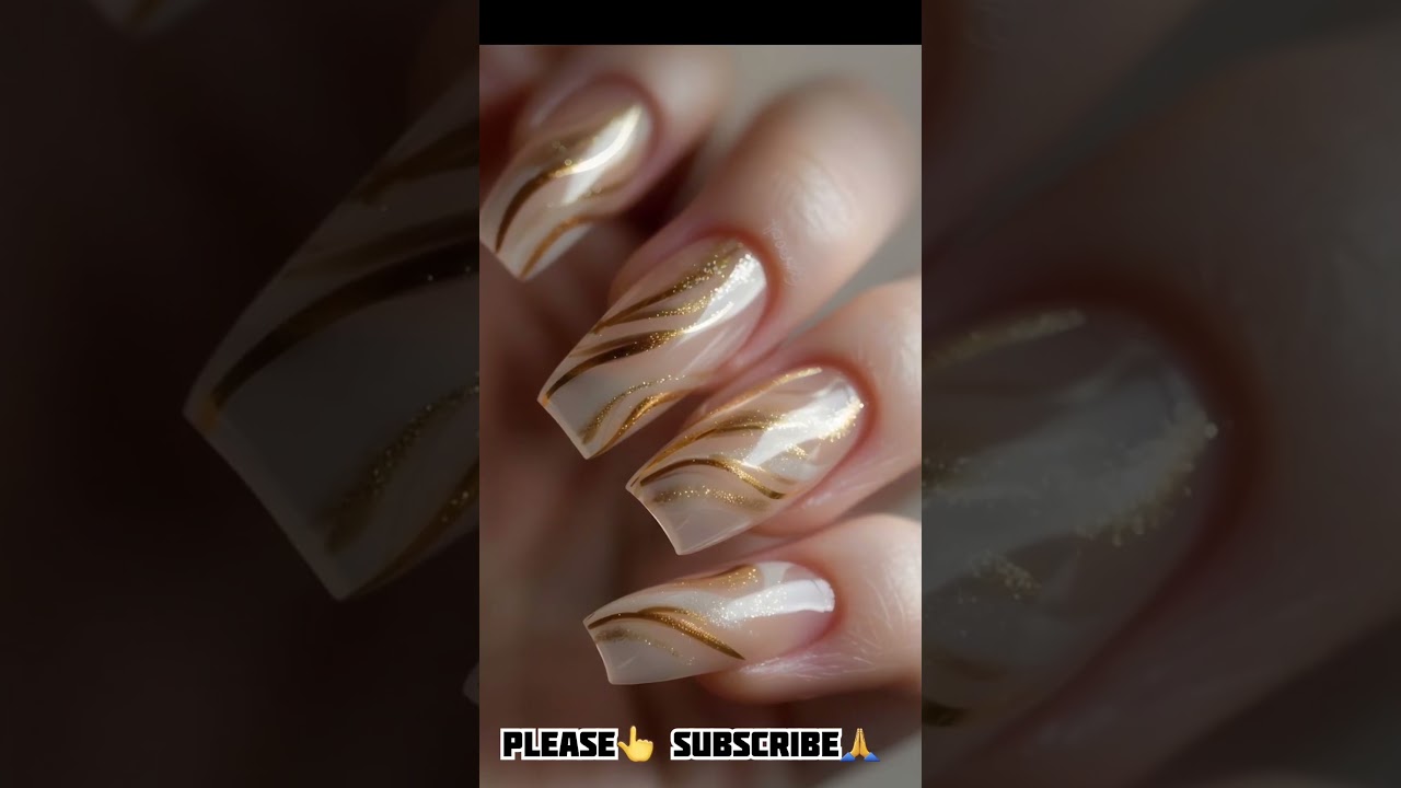 Easy 💅 White & Golden Nail Art ✨  #EasyNailArt #WhiteAndGoldenNails #NailArtShorts #QuickNailArt