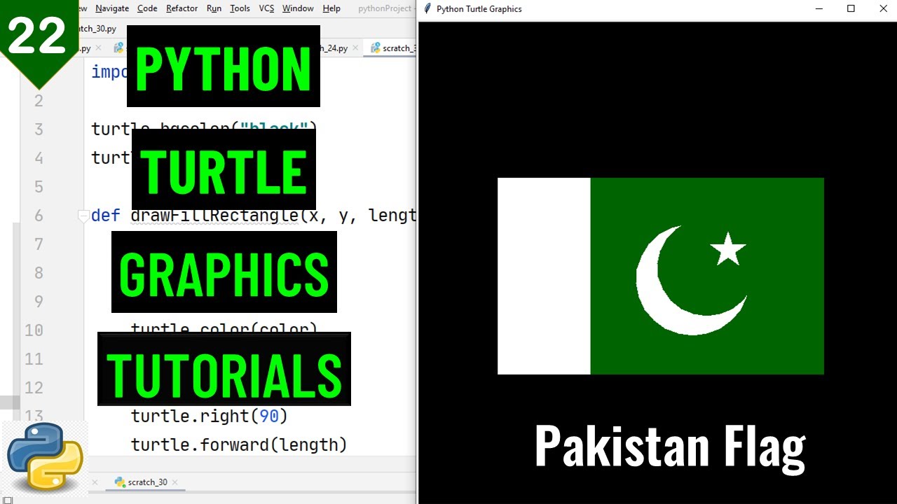 Draw Country Flag with Python Turtle | Python Turtle Graphics Tutorial#22 | flag in python