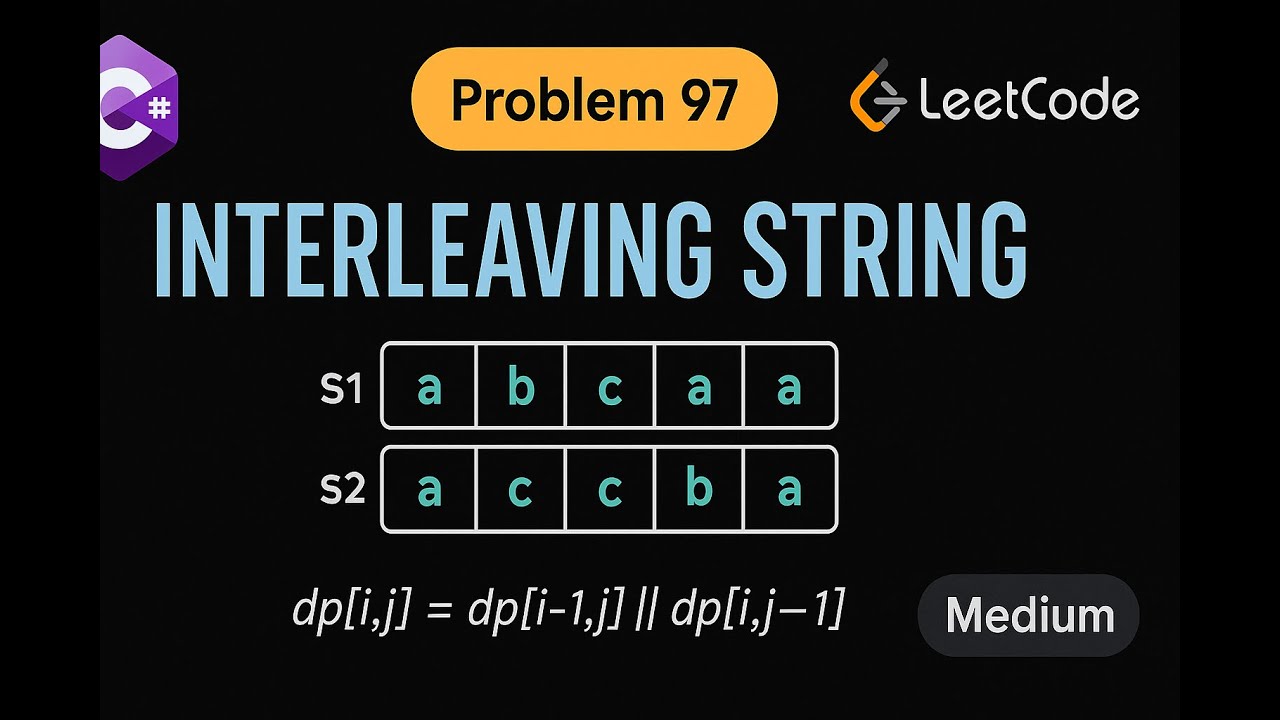 LeetCode 97: Interleaving String | CSharp Solution | Dynamic Programming