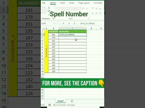 Numbers Spell | Numbers in words | Excel #excel #ytshorts #microsoft #shorts