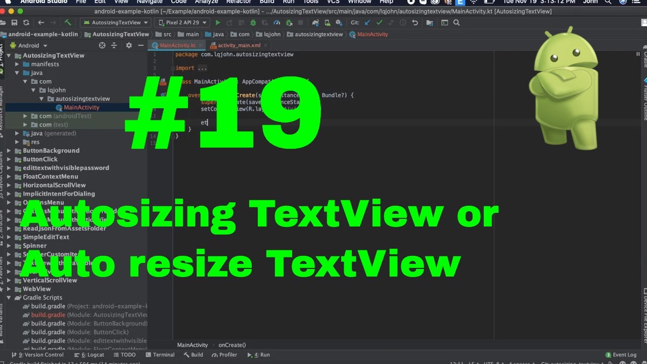 #19 Autosizing TextView / auto resize TextView in Android Kotlin - Kotlin Android for beginners