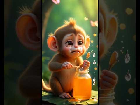 It's painful for the little monkey to eat Honey ππ±π #ai #babyanimals #foryou #cute #cartoon #animate