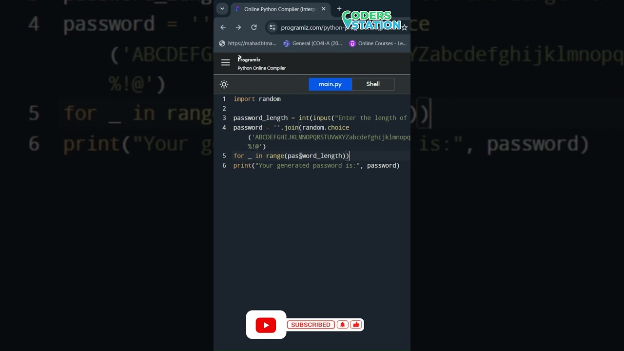 Generate Strong and Random Passwords Effortlessly in Python #python #pythonprogramming  #shorts