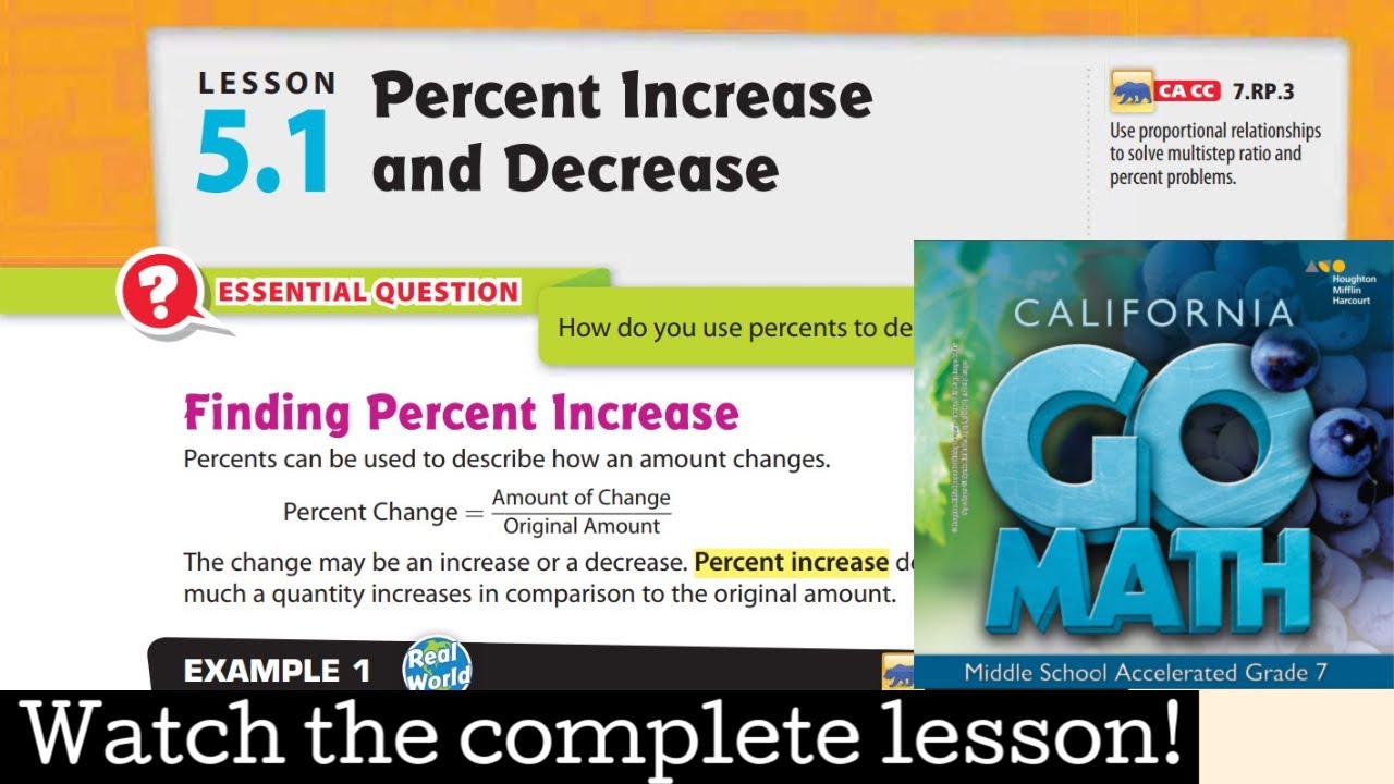 Lesson 5.1 Percent Increase and Decrease