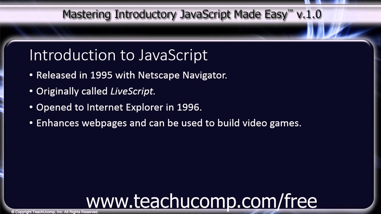 JavaScript Training Tutorial Introduction to JavaScript