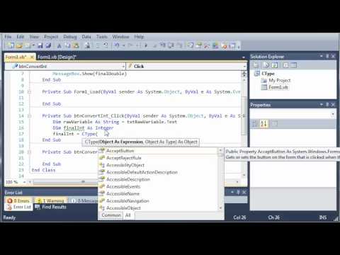 Visual Basic Tutorial - 53 - CType Video Lecture - Mastering Visual Basic - Web Development
