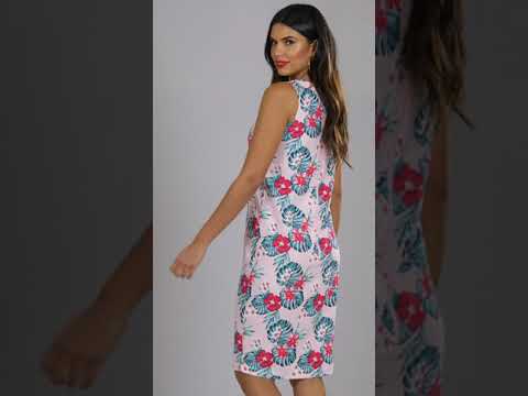 Studio - Hawaiian Pink Flower Linen Dress #Studio #ladiesfashion #dresses