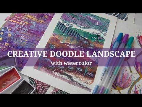 LET'S BE CREATIVE with MIXED MEDIA over ABSTRACT WATERCOLOR LANDSCAPE
